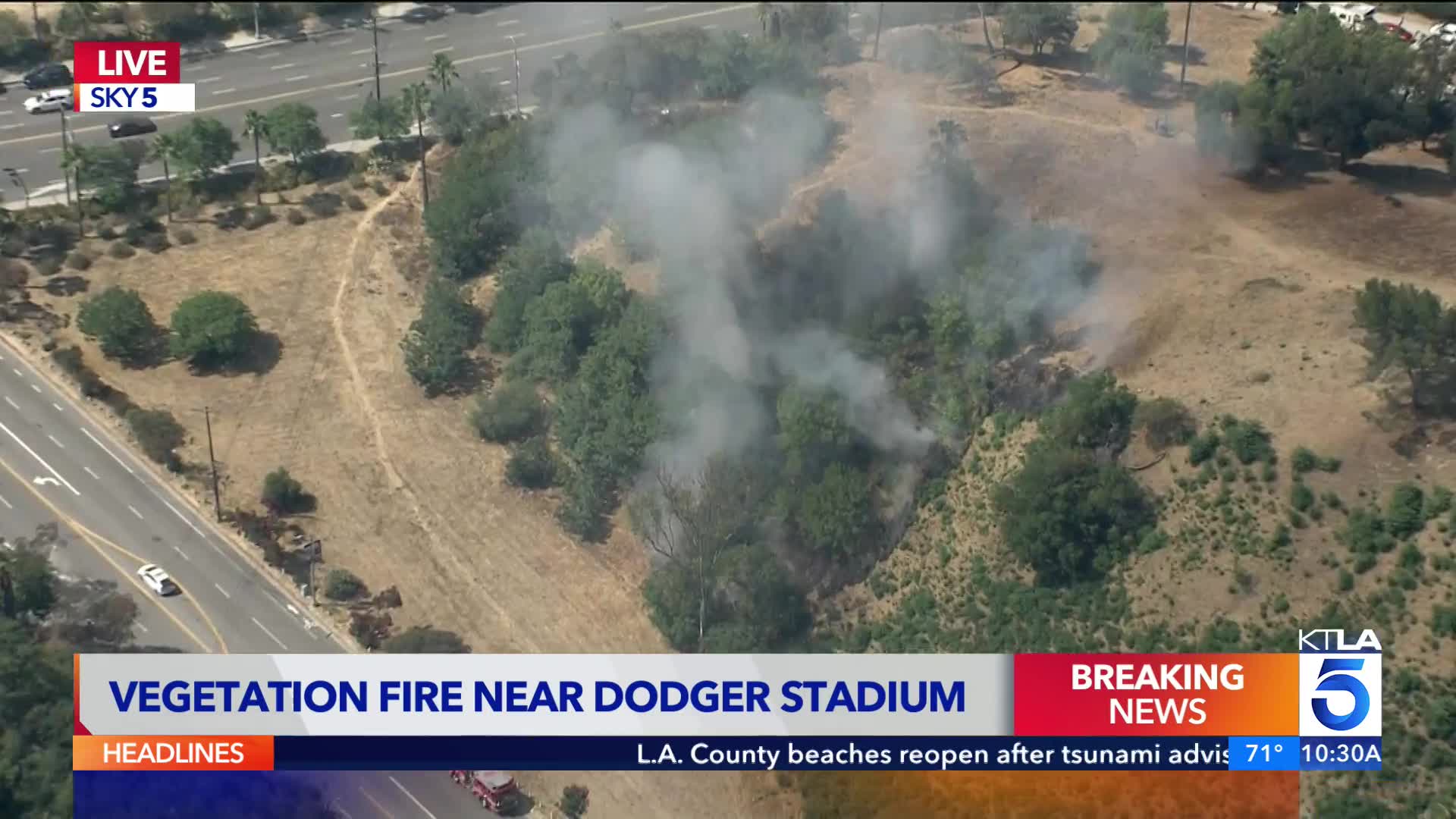 LAFD stops small brush fire at Dodger Stadium entrance – KTLA